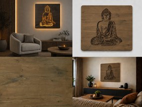 Li-Go "Buddha" světelný obraz s baterií a pohybovým čidlem 62x62 cm provedení povrchu: dub