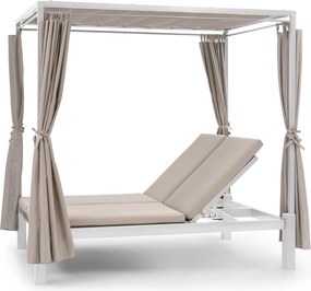 Blumfeldt Eremitage Double Sunbed, lehátko pro 2 osoby, ocelový rám, sluneční stříška, závěsy, krémová