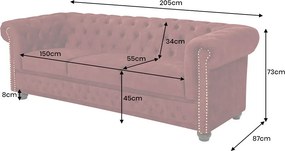 Designová trojsedačka Chesterfield 205 cm červený samet