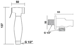 Reitano Rubinetteria, Bidetová sprcha retro s hadicí a držákem sprchy s vyústěním, bronz, 9106