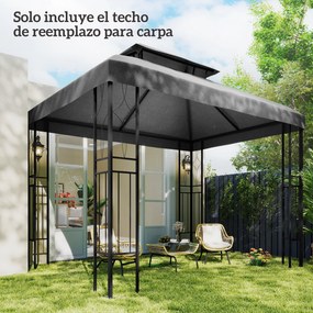 Outsunny náhradní střecha 4x3 m s dvouúrovňovou střechou, odtokovými otvory a UV ochranou, pouze střešní potah, RÁM NEZAHRNUJE, tmavě šedá
