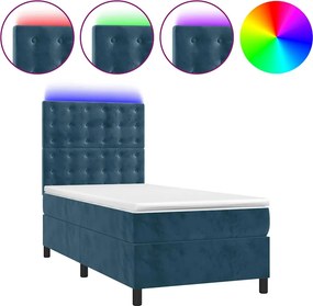 Box spring postel s matrací a LED tmavě modrá 80 x 200 cm samet 3136333