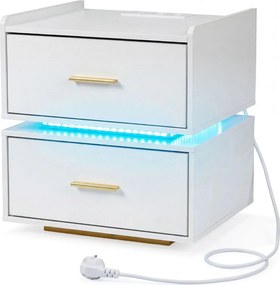 Costway Noční stolek s nabíjecí stanicí LED 2 zásuvkami moderní poloplovoucí