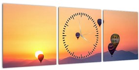 Obraz horkovzdušných balónů (s hodinami) (90x30 cm)
