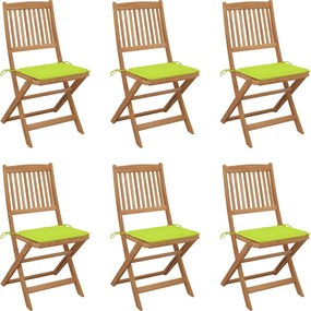 vidaXL Skládací zahradní židle s poduškami 6 ks masivní akácie [3075006] Barva: Jasně zelená