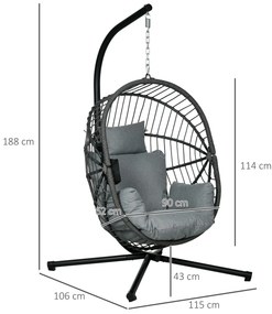 Závěsné houpací křeslo se stojanem, výška 188 cm, šedé 84A-302V00GY