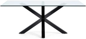 Skleněný jídelní stůl Kave Home Argo 200 x 100 cm s černou kovovou podnoží
