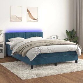 Box spring postel s matrací a LED tmavě modrá 140x200 cm samet,  3134529