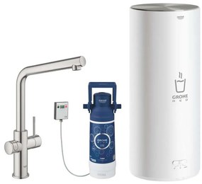 Grohe Red - Dřezová baterie Duo s ohřevem vody a filtrací, zásobník L, supersteel 30325DC1