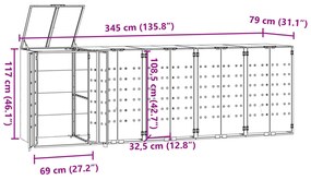 vidaXL Box na 5 popelnic antracitový 345 x 79 x 117 cm ocel