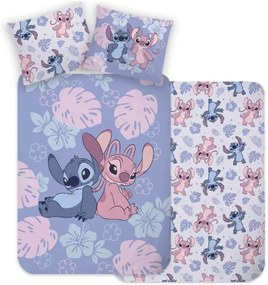Bavlněné ložní povlečení Lilo &amp; Stitch - motiv Stitch a Angel - 100% bavlna - 70x90 cm + 140x200 cm