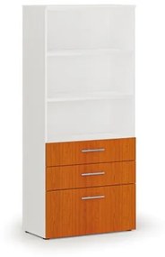 Kancelářská skříň s kombinovanými zásuvkami PRIMO WHITE, 1781 x 800 x 420 mm, bílá/třešeň