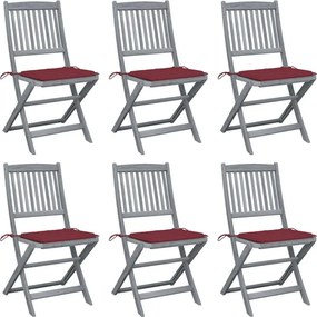 vidaXL Skládací zahradní židle s poduškami 6 ks masivní akáciové dřevo [3065446] Barva: vínová červená