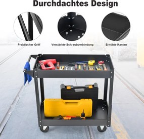 Costway Kovový dílenský vozík se 2 úrovněmi a madlem víceúčelový, černý