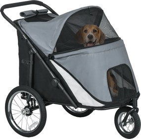 PawHut Kočárek pro psy s síťkovými okny, skládací kočárek pro kočky s bezpečnostním vodítkem, velká gumová kola pro střední a velké psy do 30 kg, Oxfo