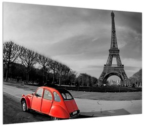 Obraz Eiffelovy věže a červeného auta (70x50 cm)