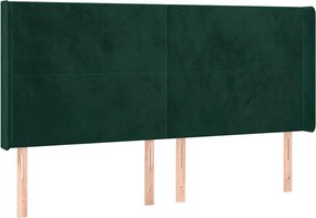 Čelo postele s LED tmavě zelené 203 x 16 x 118/128 cm samet 3123837