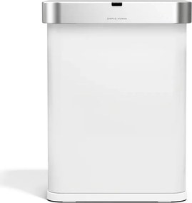 Matně bílý bezdotykový ocelový odpadkový koš 58 l Sensor – simplehuman