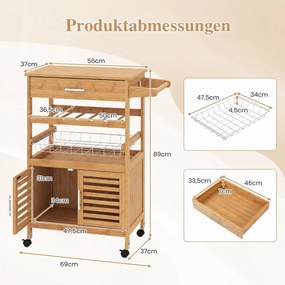 Costway Kuchyňský vozík servírovací vozík vyrobený z bambusu s 4 úrovněmi