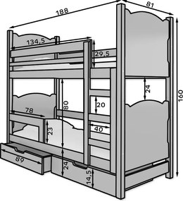 ADRK Furniture Patrová postel pro dvě osoby s matracemi MARABA