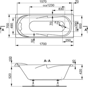 Vagnerplast Minerva 170 x 70 cm VPBA177MIA2X-04 vana vč. noh
