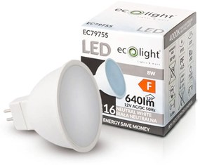 ECOLIGHT LED žárovka MR16 12V 8W neutrální bílá