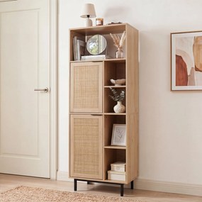 Costway Vysoká kuchyňská skříňka s ratanovými dvířky, přírodní