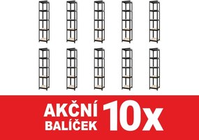 Akce 10x Regál 180x75x40 cm lakovaný 5-policový, nosnost 875 kg - černý