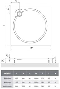 Roth Čtvercová sprchová vanička z litého mramoru MACAO-M Varianta: rozměry: 90x90 cm - (MACAO-M  900 - 8000063)