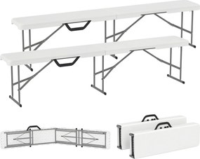 Outsunny 2-dílná pivní lavice - skládací lavice pro 8 osob, 182 cm, autoskládací party lavice s rukojetí, kovové nohy, HDPE odolná lavice pro kempován