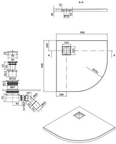 Cersanit Tako Slim, Čtvrtkruhová sprchová vanička 90x90x4 cm + šedý sifon, šedá matná, S932-160