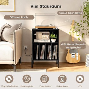 Costway Stolek na gramofon s nabíjecí stanicí a přihrádkami, černý