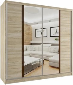 Moderní šatní skříň s posuvnými dveřmi zrcadlem v různých variantách šířka 200 cm dub sonoma korpus 127