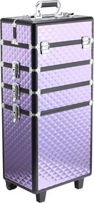 HOMCOM Profesionální Make-up Kufr s Univerzálními Kolíky, Různé Úrovně, Rozšiřitelná Rukojeť, Make-up Trolley Hliníková Slitina 33.5x23x76/95.5 cm Fi…