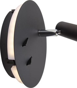 Moderní černá nástěnná lampa vč. LED s USB-C - Croft