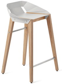 OnaDnes -20% Bílá hliníková barová židle Tabanda DIAGO 62 cm s dubovou podnoží