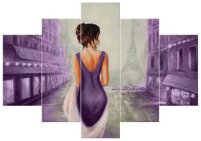 Gario Ručně malovaný obraz Procházka v Paříži - 5 dílný Rozměry: 150 x 70 cm