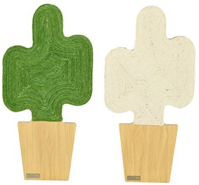 Škrabací rohož PawHut na zeď, sada 2 ks ve tvaru květináče z jutového provazu s háčky, design kaktusu, rohož pro kočky, bílá+zelená 30 x 60 cm | Aosom