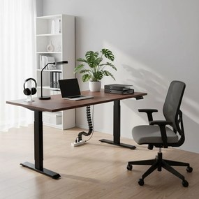 Výškově nastavitelný stůl OfficeTech D, 180 x 80 cm, černá podnož, ořech