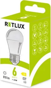 RETLUX RLL 639 G45 E27 mini Globe 6W / 810 lm / 4000K - studená bílá /