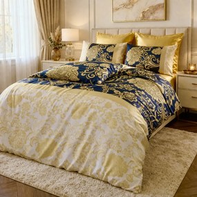Povlečení bavlněný satén Flavio gold TiaHome - 1x Polštář 90x70cm, 1x Přikrývka 140x200cm
