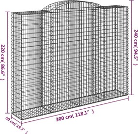 Klenuté gabionové koše 5 ks 300x50x220/240cm pozinkované železo 3146812