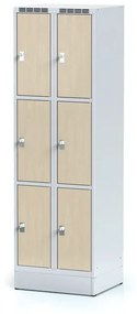 Alfa 3 Šatní skříňka na soklu s úložnými boxy, 6 boxů 300 mm, laminované dveře bříza, otočný zámek