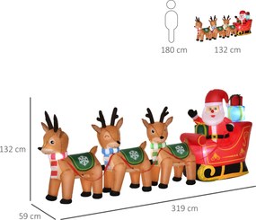HOMCOM Nafukovací Santa Claus a sobi venkovní vánoční dekorace, včetně ventilátoru, 140 cm, červená + hnědá