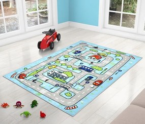 Bellatex Kobereček dětský šířka 100 cm, délka 150 cm Autíčková dráha Modrá,Šedá