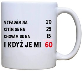 Super plecháček Keramický hrnek s potiskem Je mi 60 Objem a motiv: 320 ml srdce uvnitř