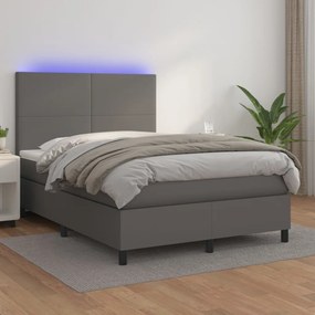 Box spring postel s matrací a LED šedá 140x200 cm umělá kůže 3135829