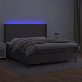 Box spring postel s matrací a LED šedá 160x200 cm umělá kůže 3139275