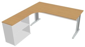 Sestava stolu a skříně pravá 180 cm - Hobis Cross CE 1800 H P Dekor stolové desky: buk, Dekor lamino podnože: bílá, Barva nohou: Stříbrná