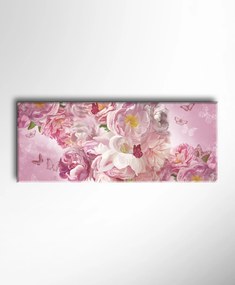 Malvis ® Obraz růžové květy s motýly ROZMĚR (šířka x výška): jednodílný obdélník 150x60 cm